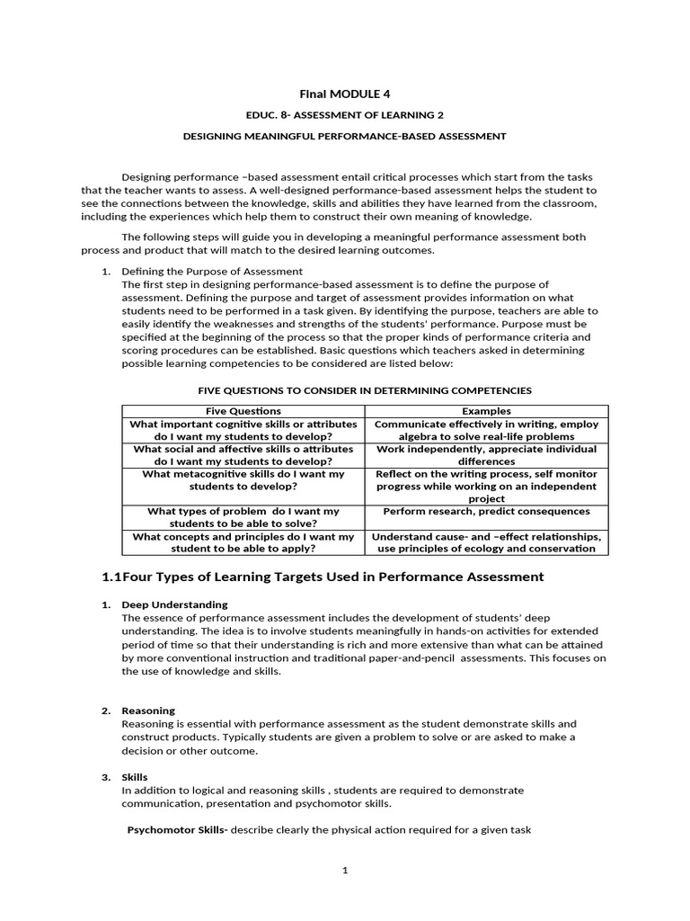 MODULE-4-EDUC.-8-ASSESSMENT-OF-LEARNING (AutoRecovered) | PDF | Educational Assessment | Learning