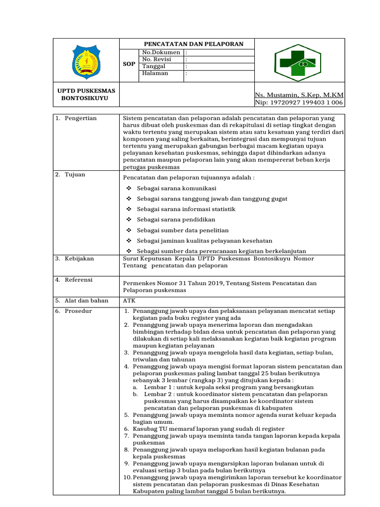Sop Pencatatan Dan Pelaporan | PDF