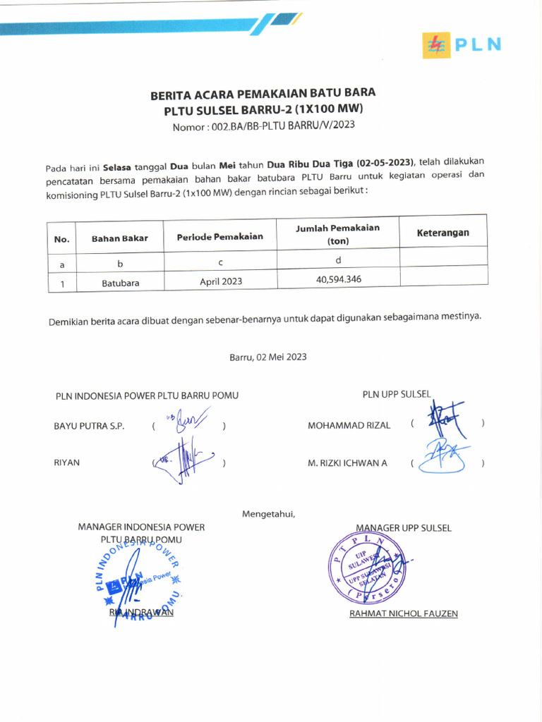 BA Pemakaian BB April | PDF
