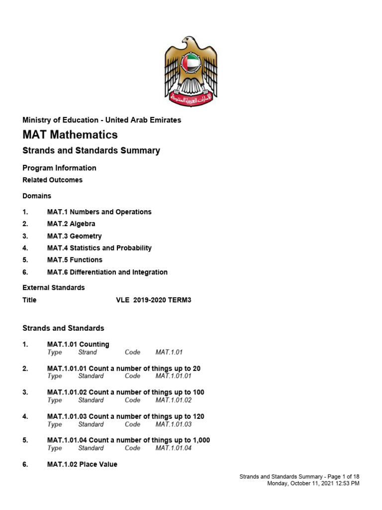 Strands+and+Standards+Summary MAT | PDF | Equations | Integral