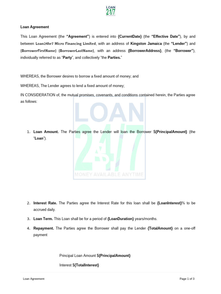 Loan Agreement Template for Borrowers | PDF | Loans | Interest