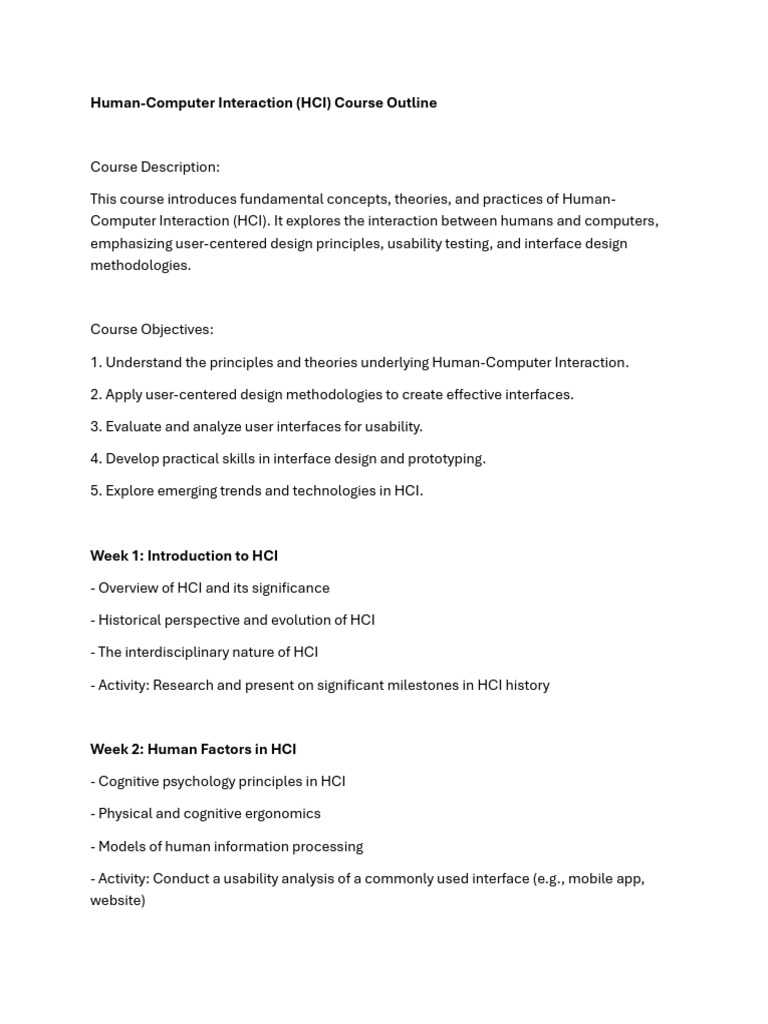 Hci Course Outline | PDF | Usability | Human–Computer Interaction