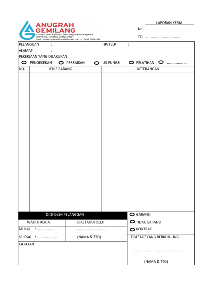 Nota Laporan Service Kerja AG | PDF