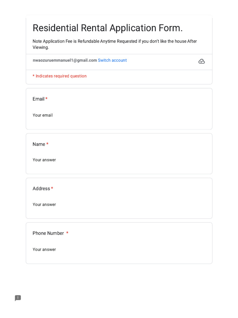 Residential Rental Application Form. | PDF