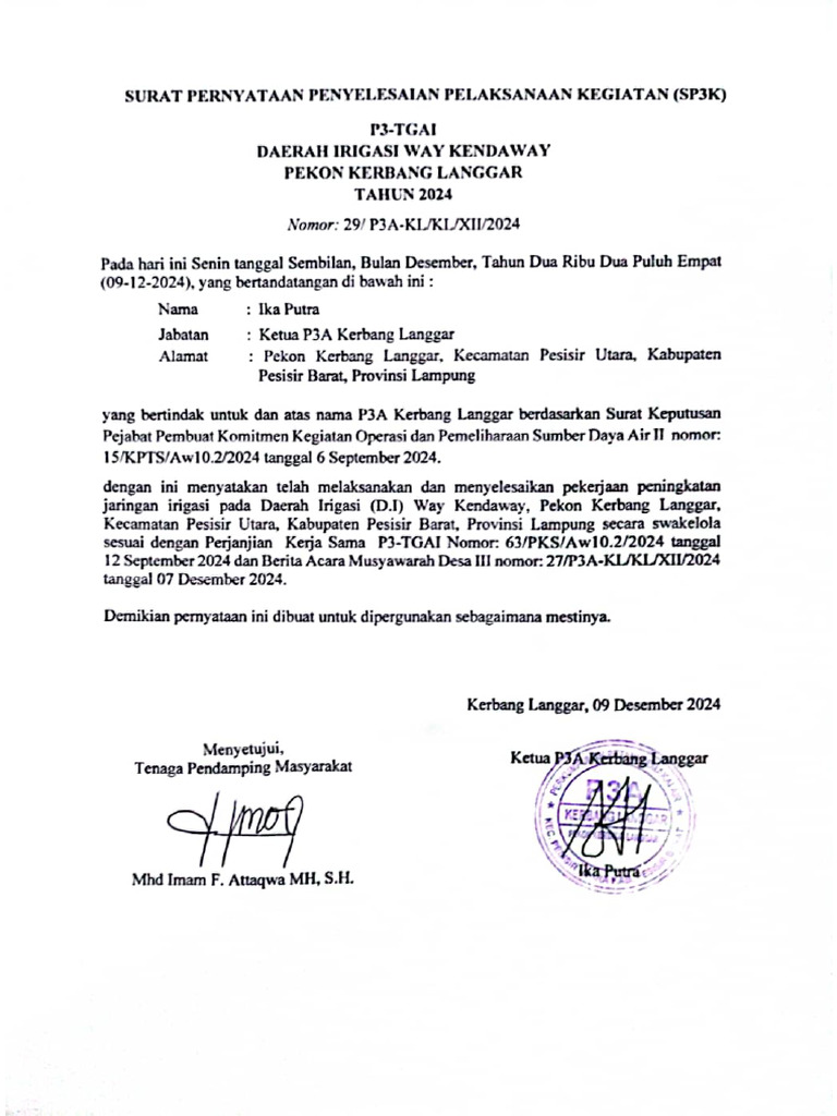 SP3K P3A Tulung Karang | PDF