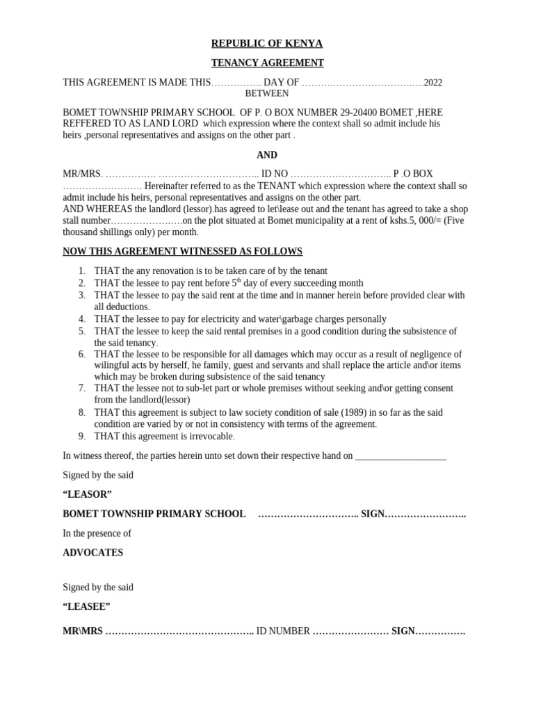 Kenya Tenancy Agreement Template | PDF