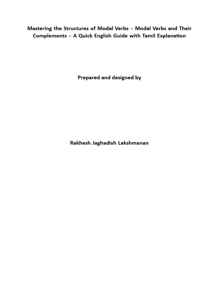 Mastering The Structures of Modal Verbs Modal Verbs and Their Complements | PDF | Verb | Perfect ...