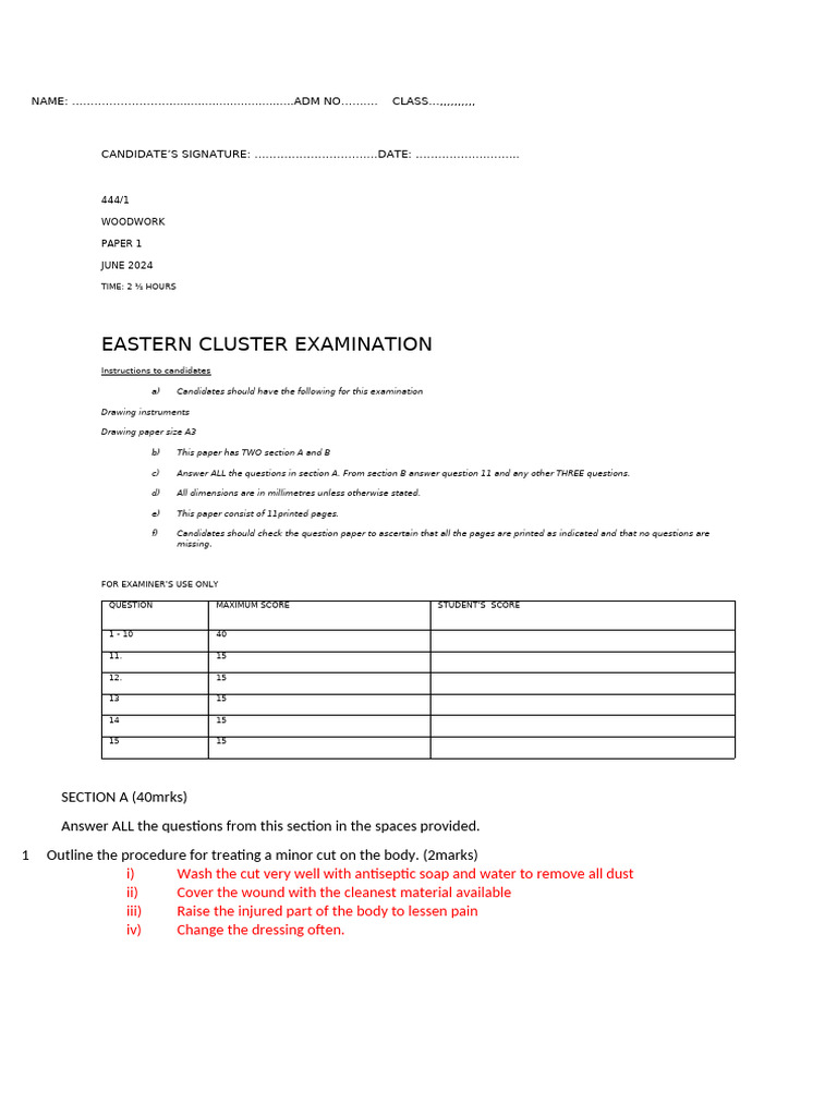 MARKING SCHEME EASTERN CLUSTER WOODWORK | PDF | Wood | Trees