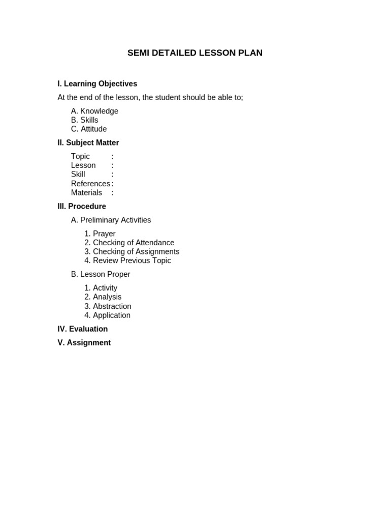 Semi Detailed Lesson Plan | PDF