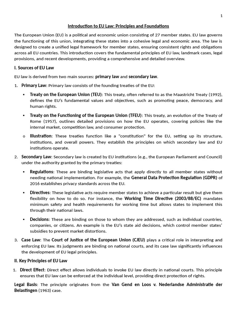 Overview of EU Law Principles | PDF | European Union Law | European Union