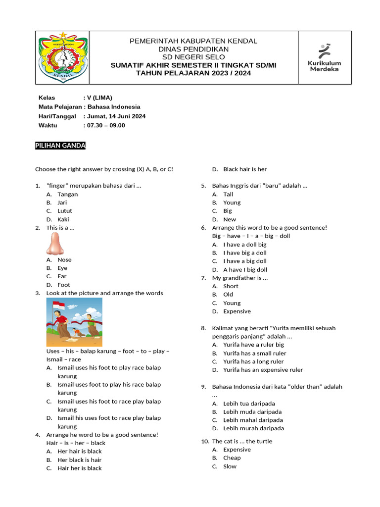 SAT Bahasa Inggris 5 Smt 2 | PDF | Office Work | Stationery