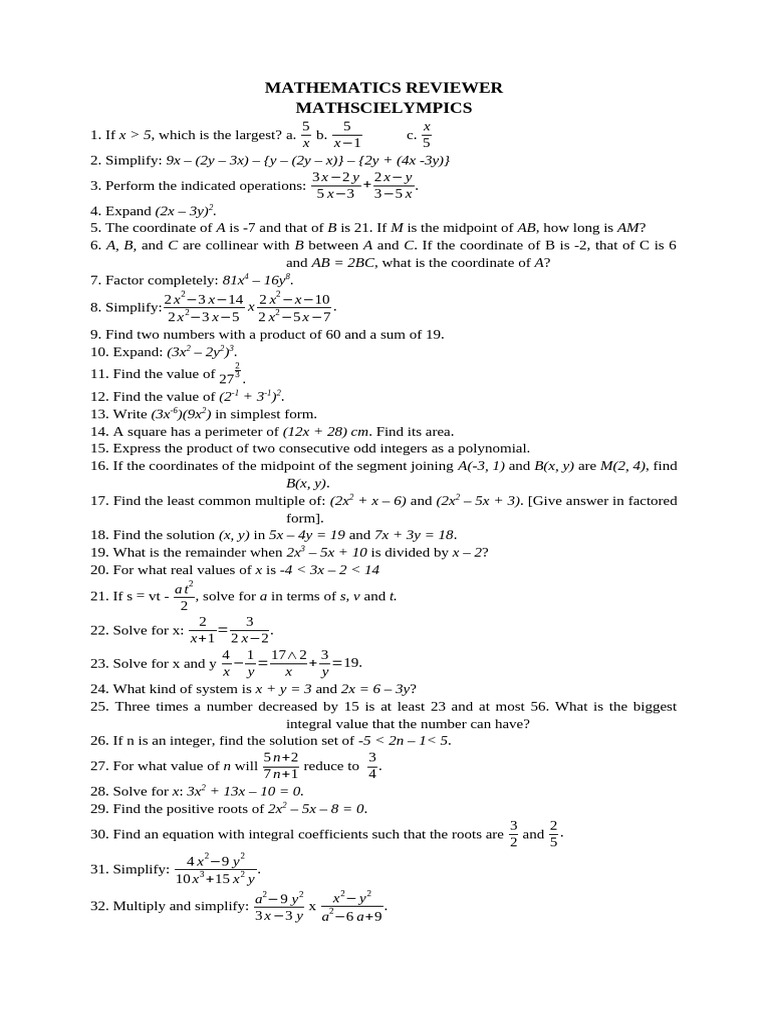 Comprehensive Mathematics Reviewer | PDF | Mathematical Analysis ...