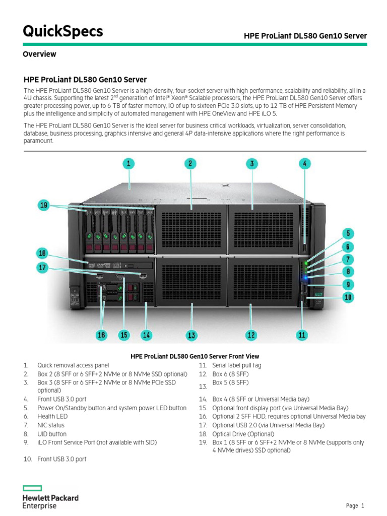 HPE ProLiant DL580 Gen10 Server-A00021850enw | PDF | Computer ...