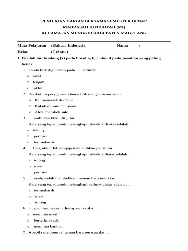 SOAL PHB B.INDO 2425-1 | PDF