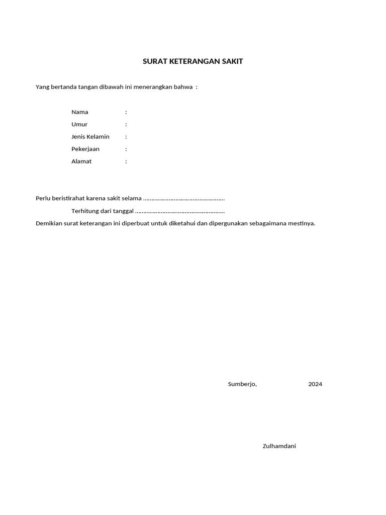 Surat Keterangan Sakit | PDF