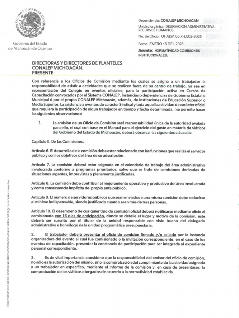 Oficio Adm 06 RH 002 2025 | PDF