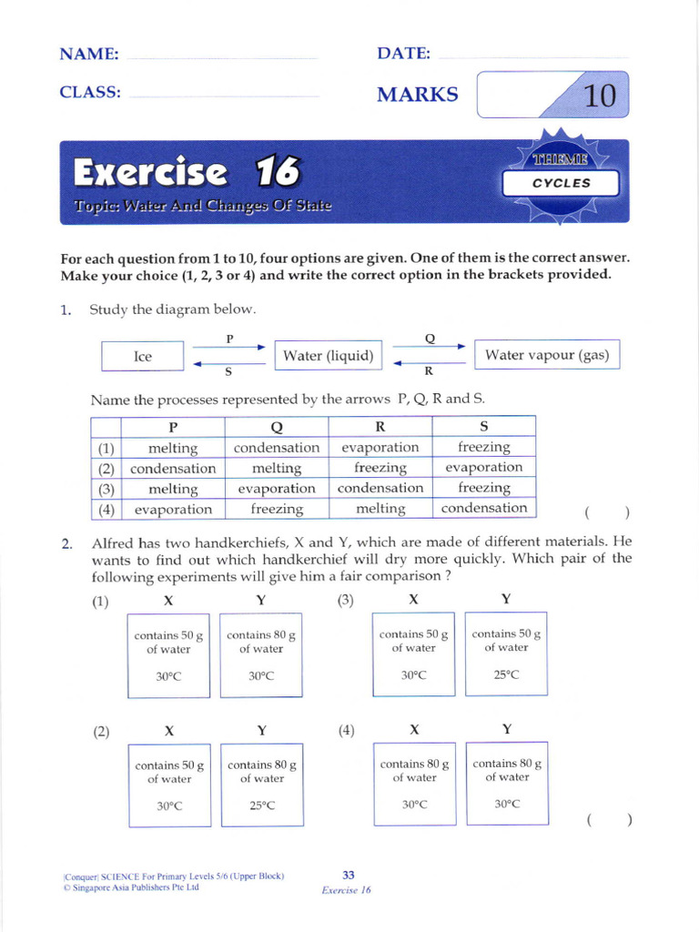 Water and Changes of State Exercises | PDF | Water | Ice