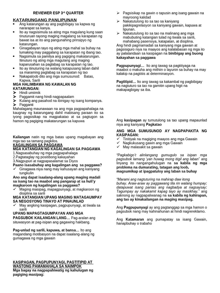 3rd Quarter EsP Reviewer | PDF
