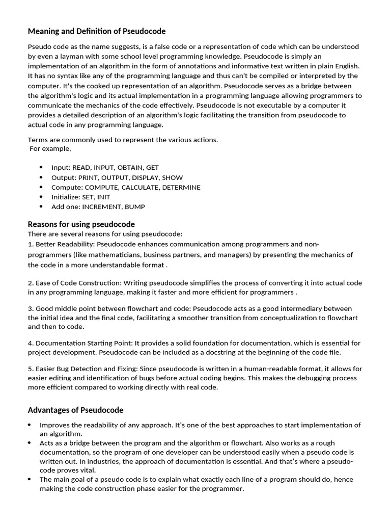 Meaning and Definition of Pseudocode | PDF | Control Flow | Computer Programming