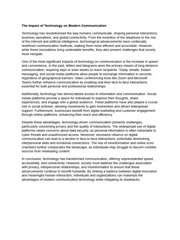 Technology's Impact on Communication | PDF | Communication | Privacy