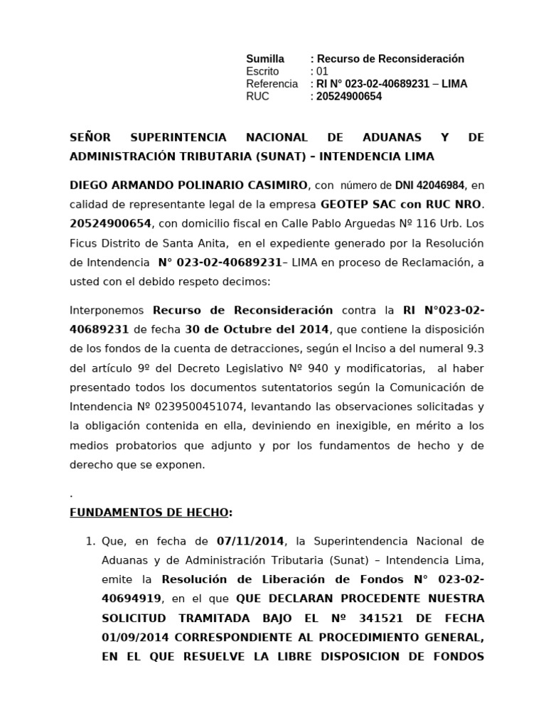 Carta de Recurso de Reconsideracion | PDF | Gobierno