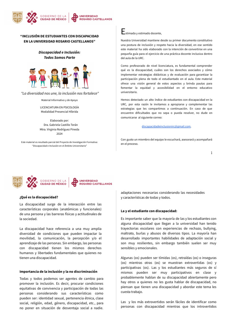 Folleto - Discapacidad en El Aula Urc 2 | PDF | Inclusión (Educación) | Invalidez