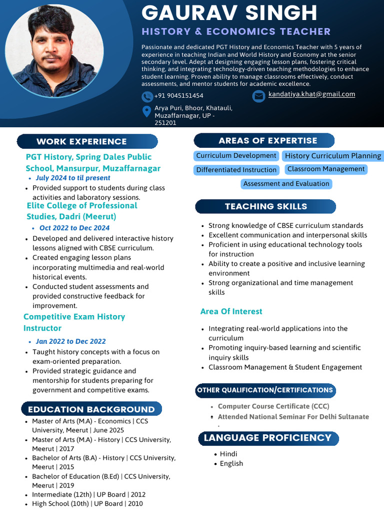 Gaurav Singh Resume PGT History | PDF | Teachers | Mentorship