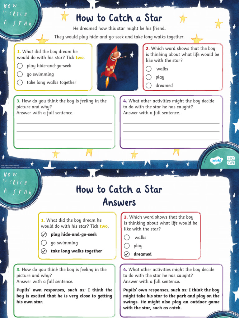 T e 1709212149 How To Catch A Star Reading Comprehension Mat - Ver - 1 ...
