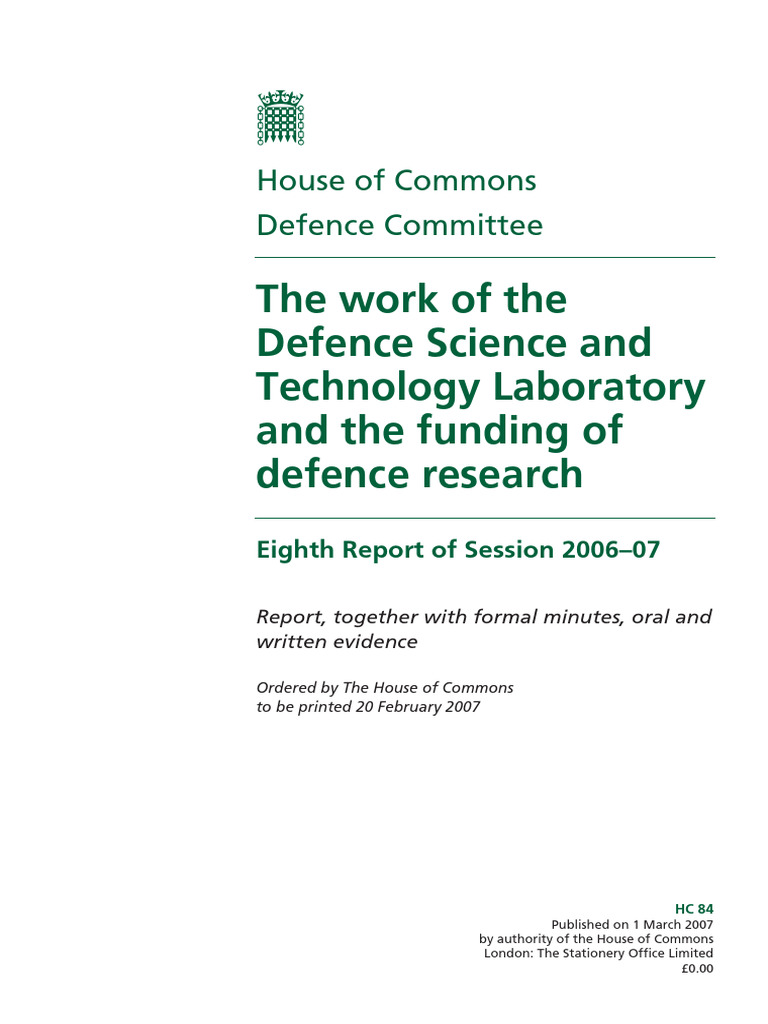 The Work of The Defence Science and Technology Laboratory and The ...