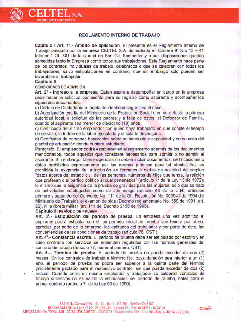 Reglamento Interno Trabajo Celt | PDF