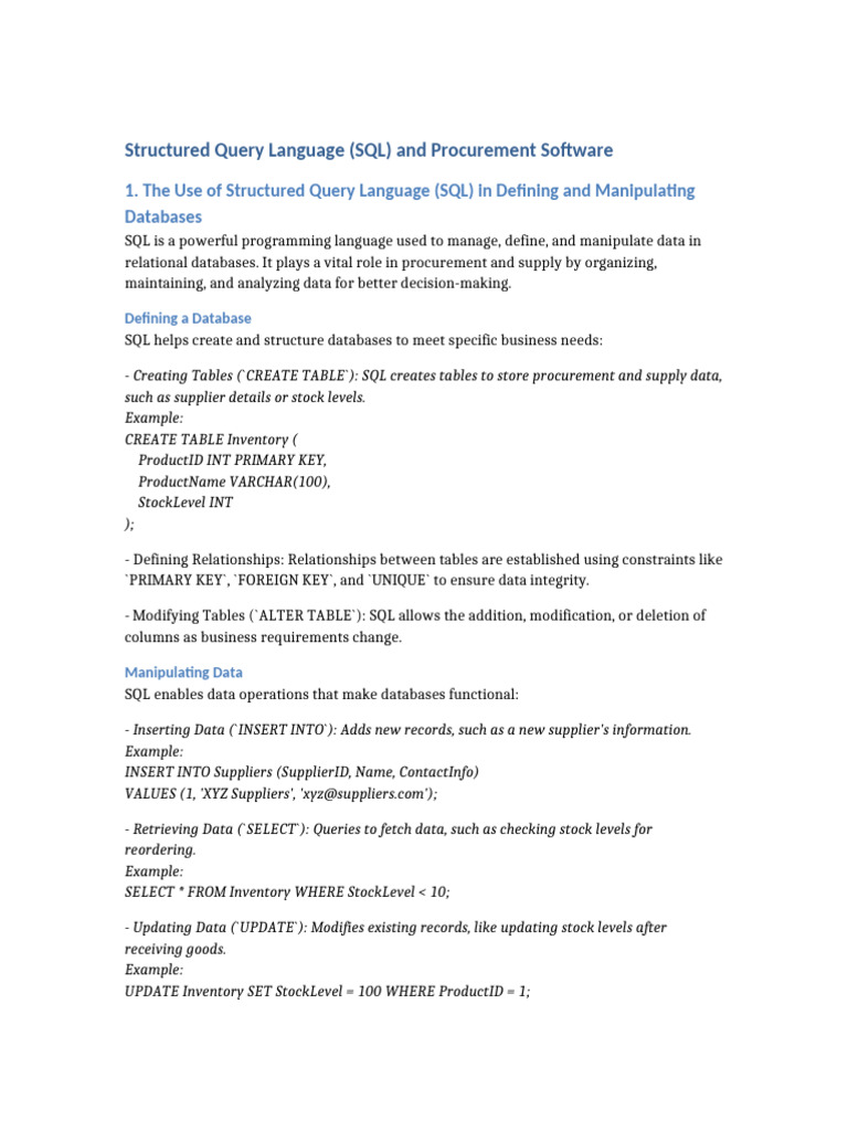 SQL & Procurement Software Guide | PDF | Sql | Relational Database
