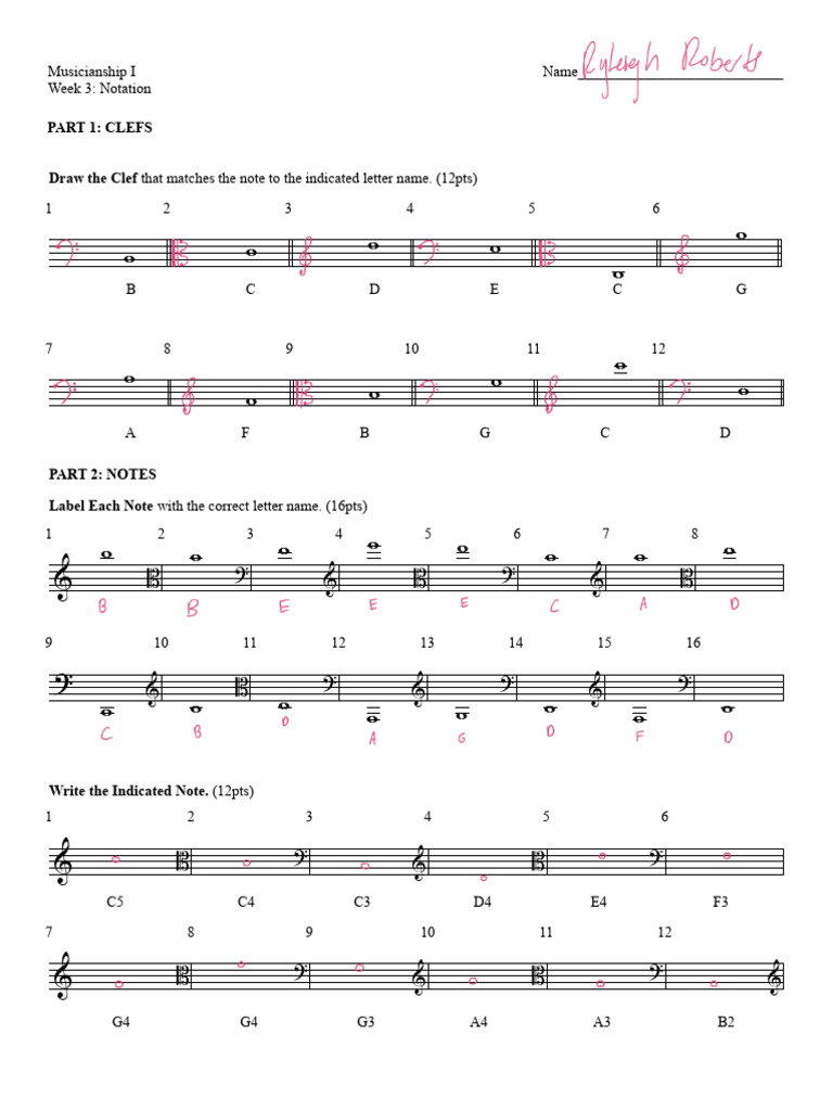 03 - Notation, Clefs, Staves, Pitches - Mus 1 - F24 | PDF | Violin ...