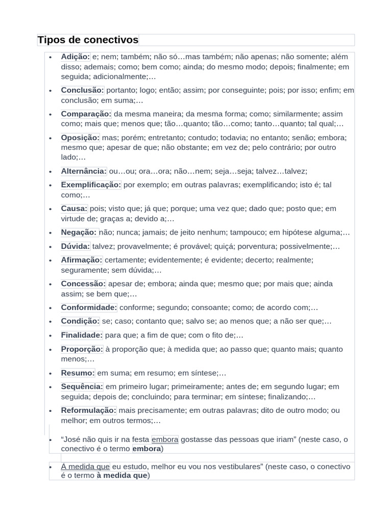 Tipos de Conectivos | PDF