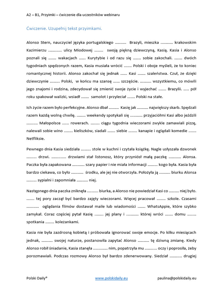 Prepositions Cases Ćwiczenie | PDF