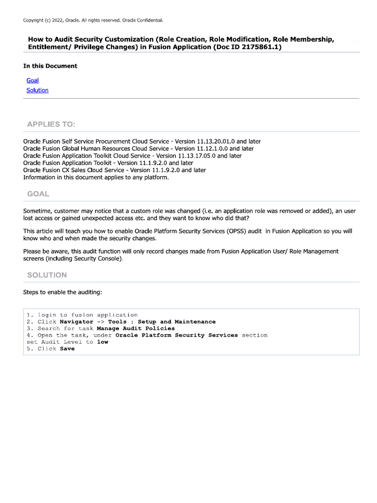 Security Changes Fusion Audit | PDF