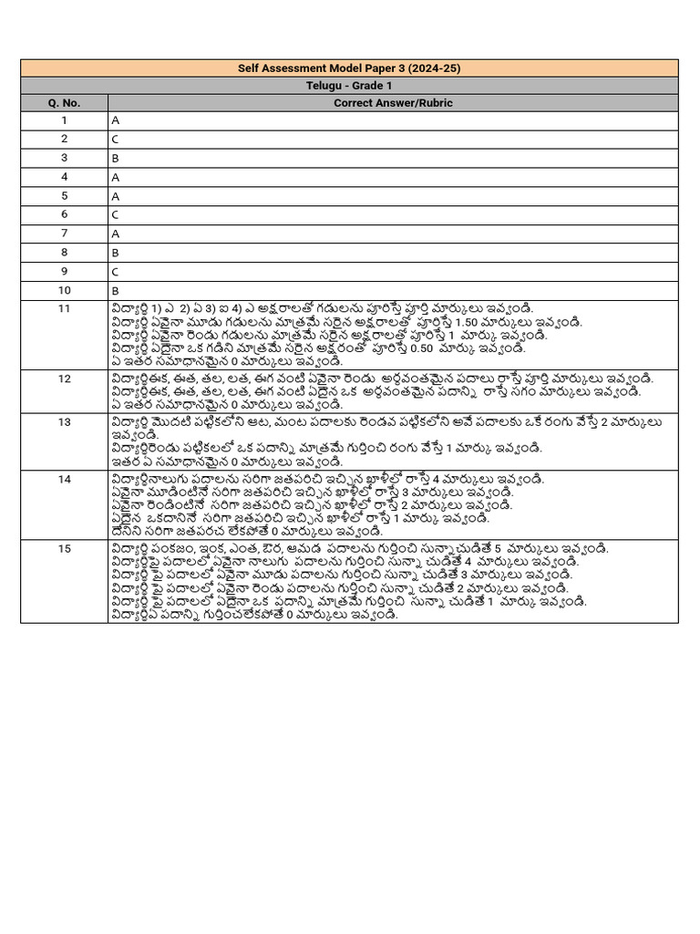 Self Assessment Model Paper 3 - CBA II - 2024 - 25 Key | PDF