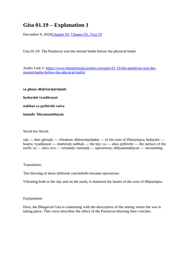 Gita 01.19 – Explanation 1 | PDF | Mahabharata | Kurukshetra