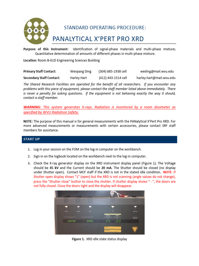 PANalytical X’Pert Pro XRD SOP Guide | PDF | Button (Computing) | X Ray ...