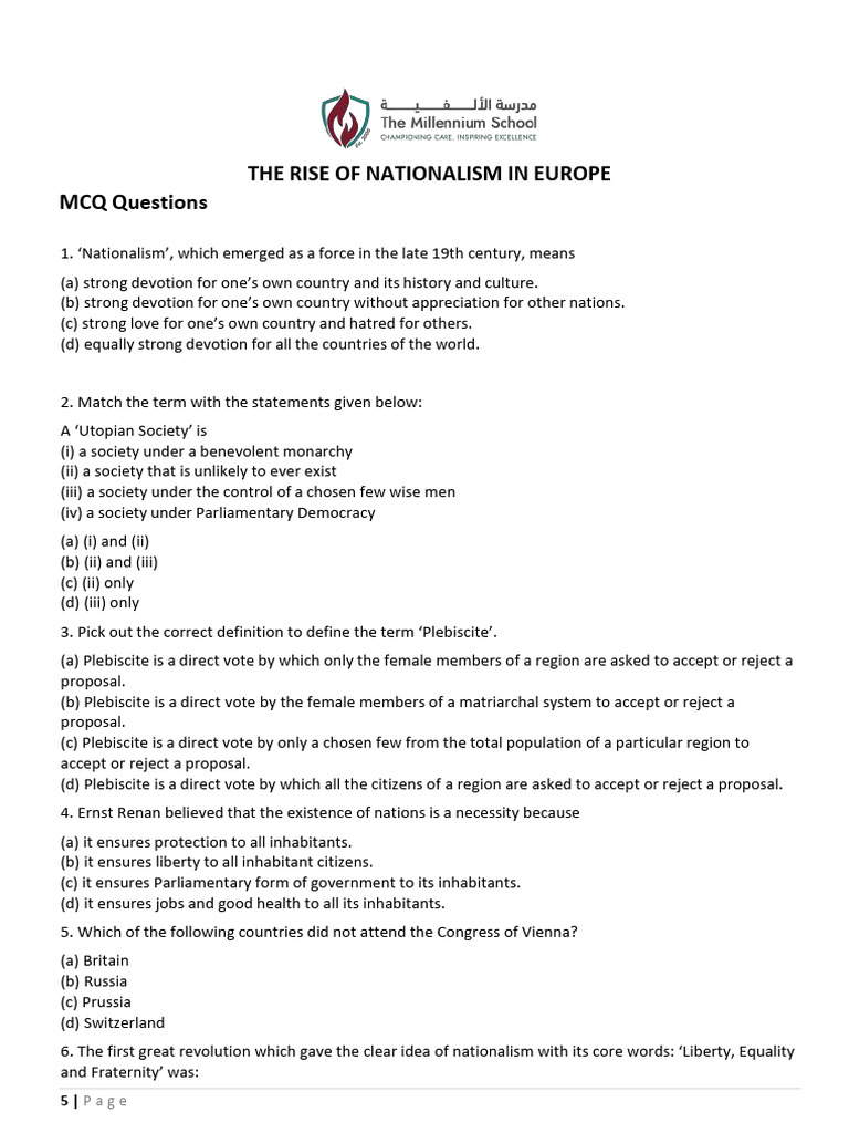 The Rise of Nationalism in Europe - Revision Worksheet - Extra MCQ ...