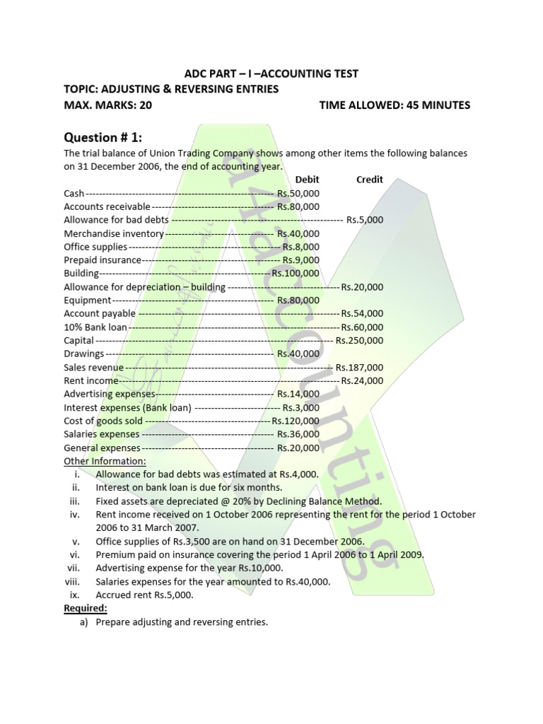 Adjusting & Reversing Entries Test | PDF | Expense | Debits And Credits