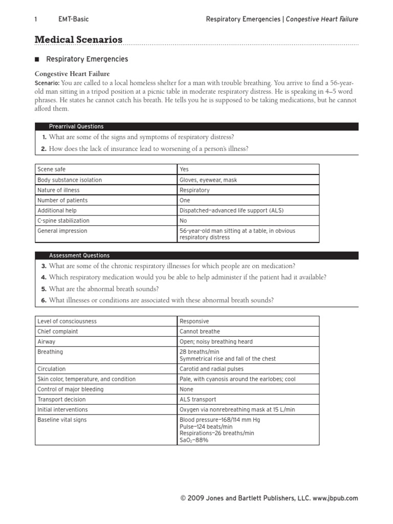 EMT-B Medical Scenarios | PDF | Cardiopulmonary Resuscitation ...
