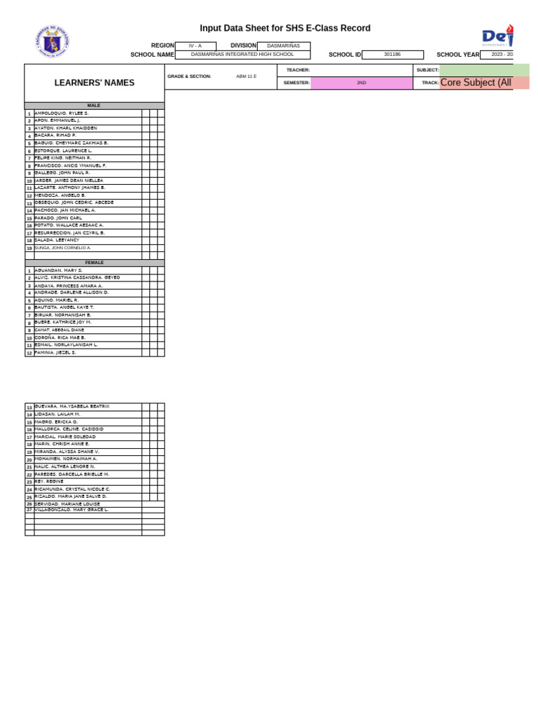 SHS E-Class Record 2023-2024 | PDF