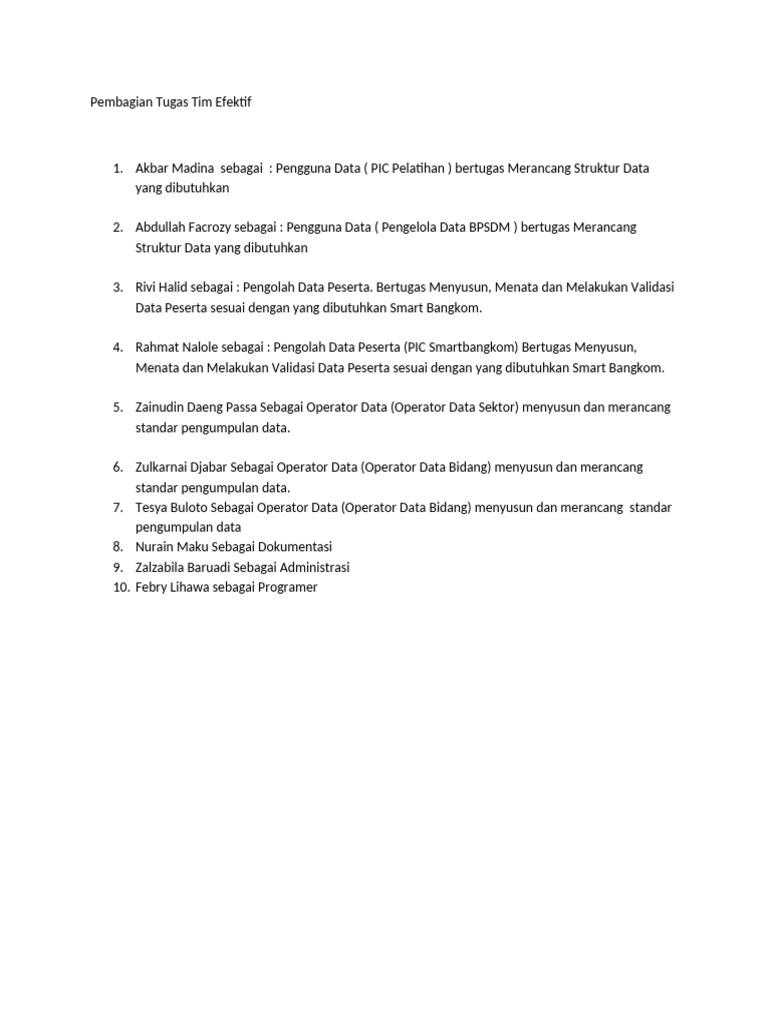 Struktur Tugas Tim Data | PDF