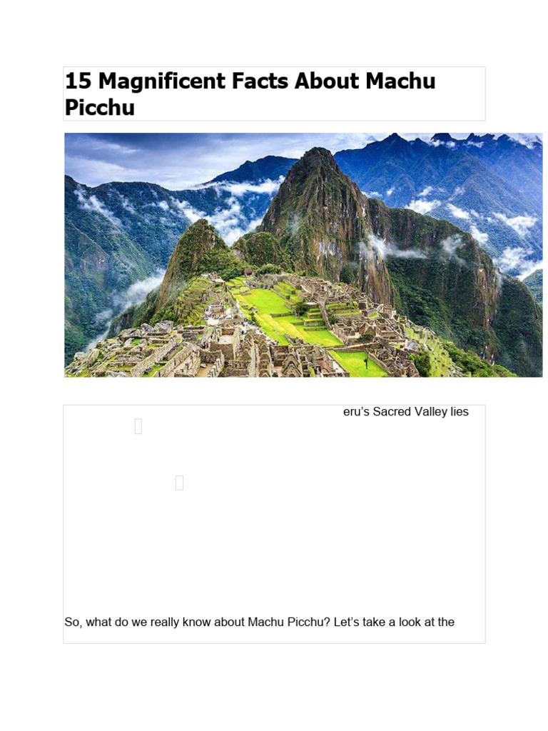 15 Fascinating Facts About Machu Picchu | PDF | Machu Picchu