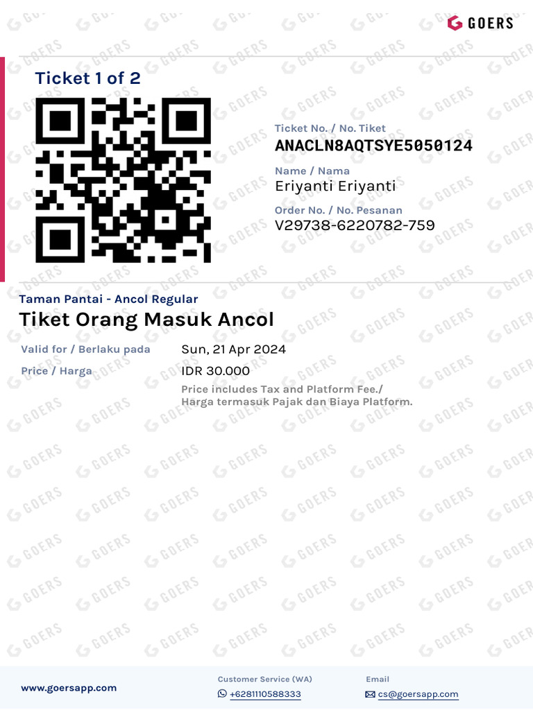 (Venue Ticket) Tiket Orang Masuk Ancol - Taman Pantai - Ancol Regular - V29738-6220782-759 | PDF