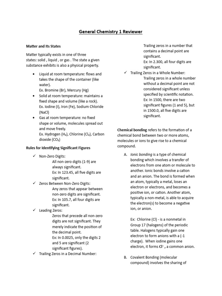 General Chemistry Reviewer | PDF | Ion | Gases