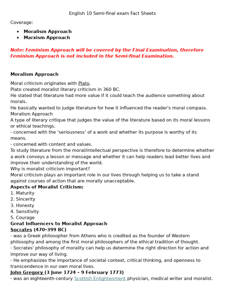 English 10 Semi Final Fact Sheets | PDF | Marxism | Ideologies