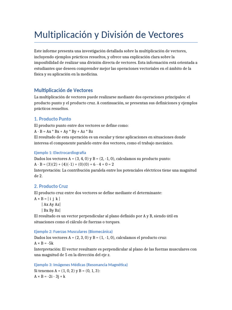 Multiplicación de Vectores: Guía Práctica | PDF | Vector Euclidiano ...