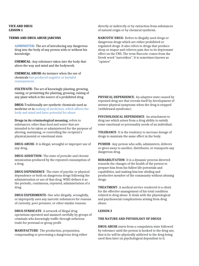 Vice and Drugs Lesson 1 5 | PDF | Psychoactive Drugs | Drugs