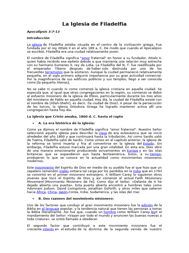 La Iglesia de Filadelfia: Amor y Misión | PDF | Cristo (título) | Iglesia cristiana